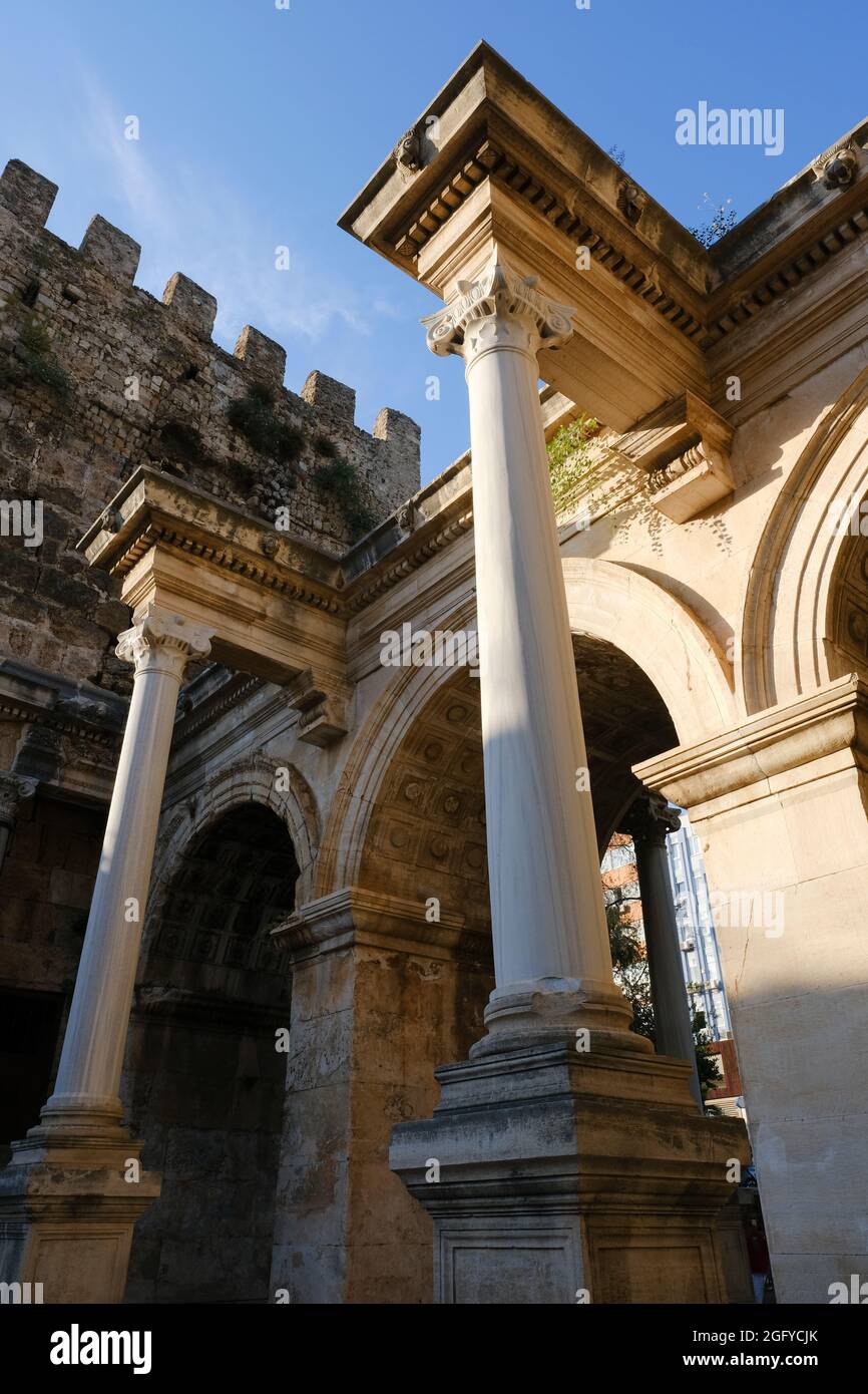 Vertical details of The Hadrian's Gate at Antalya City of Turkey Stock ...