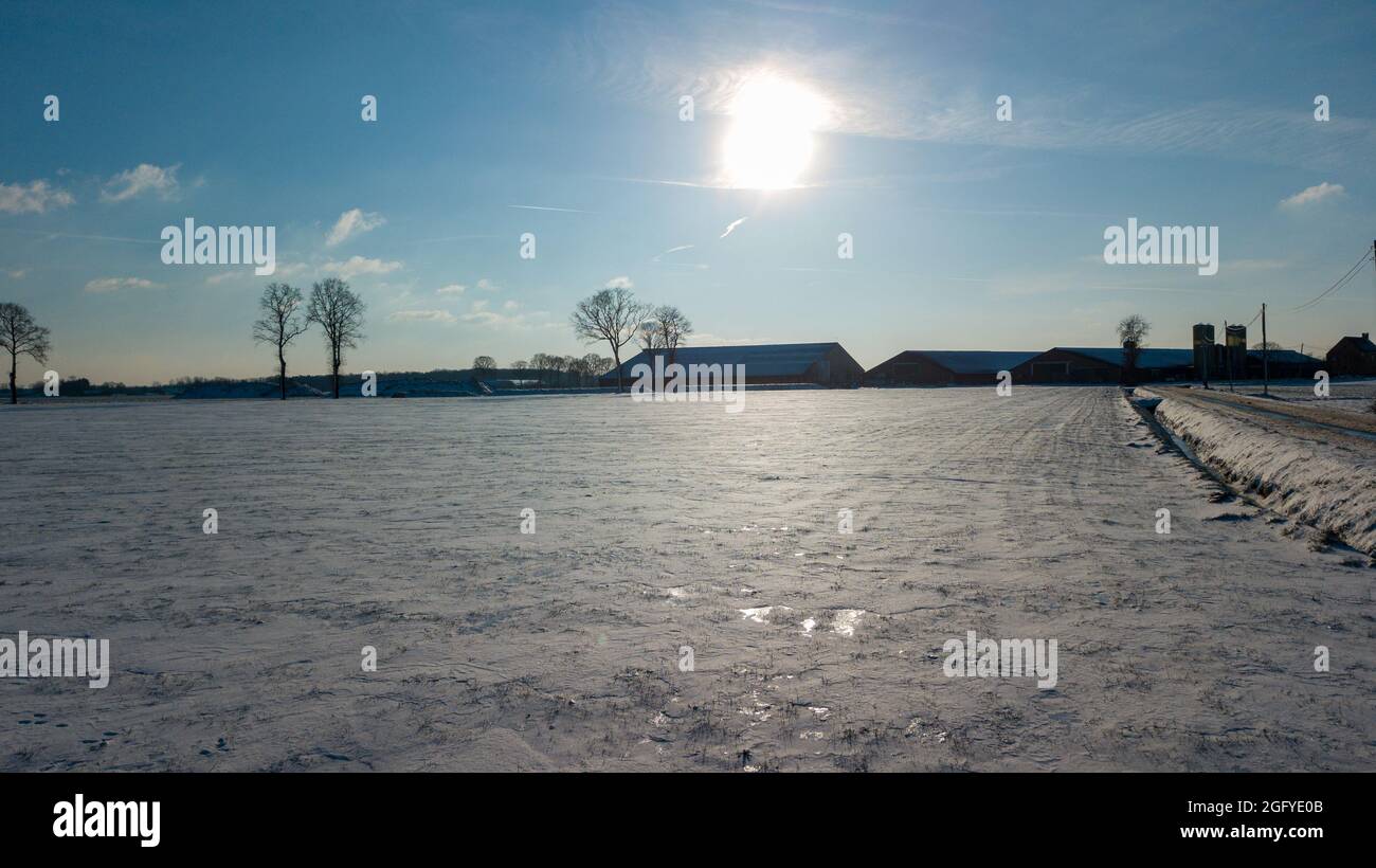 Aerial view with a drone of a spring wavy agricultural countryside ...