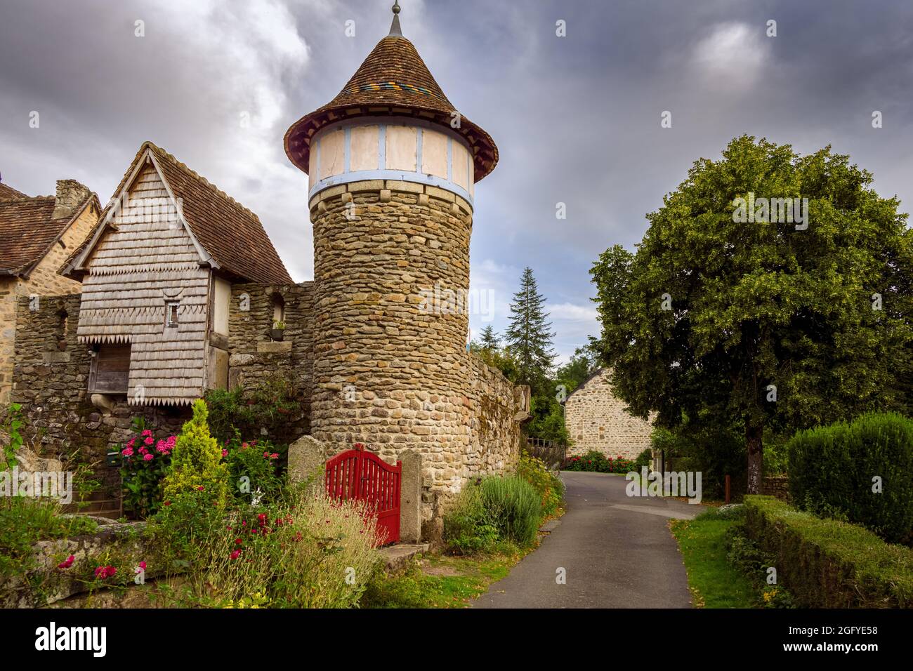 SAINT CENERI LE GEREI, FRANCE- AUGUST 1th, 2021: beautiful street in a ...