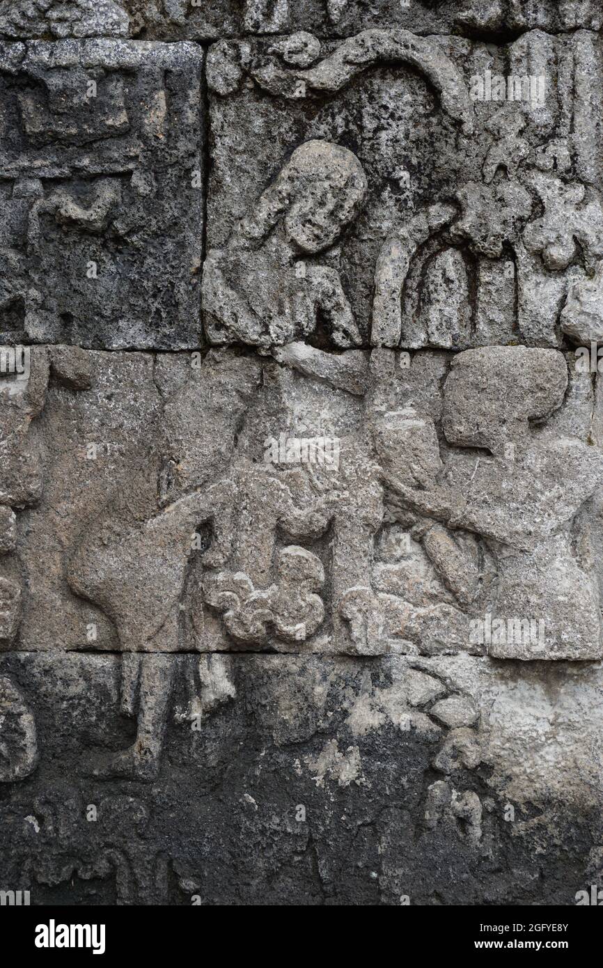 Carved stone on the stone penataran temple (panataran temple), Blitar ...