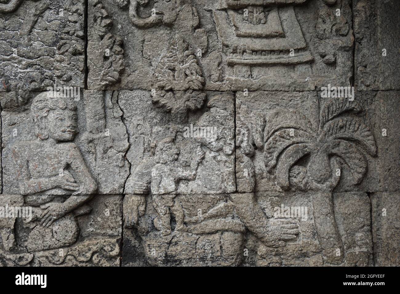 Carved stone on the stone penataran temple (panataran temple), Blitar ...
