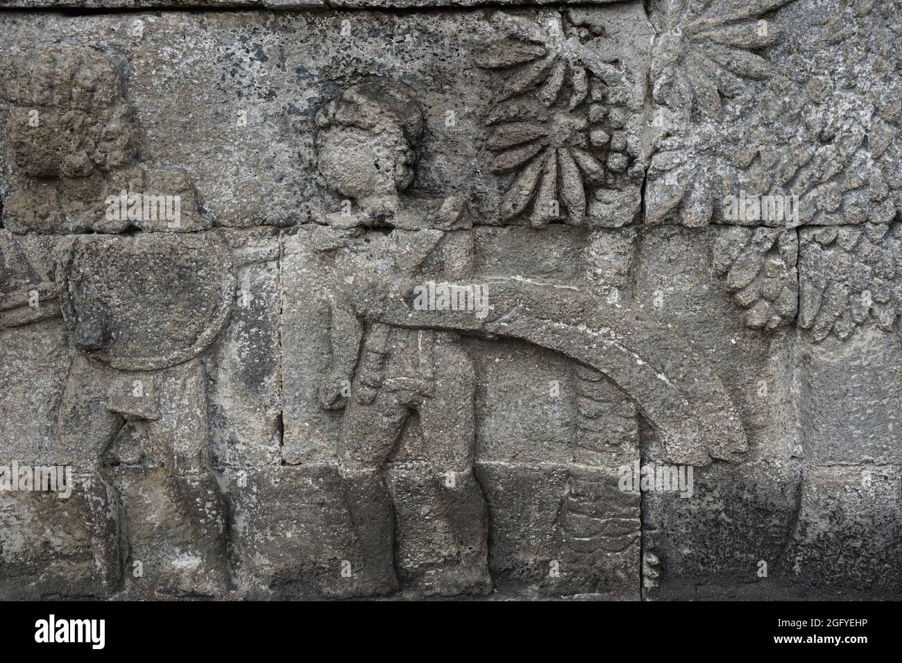 Carved stone on the stone penataran temple (panataran temple), Blitar ...