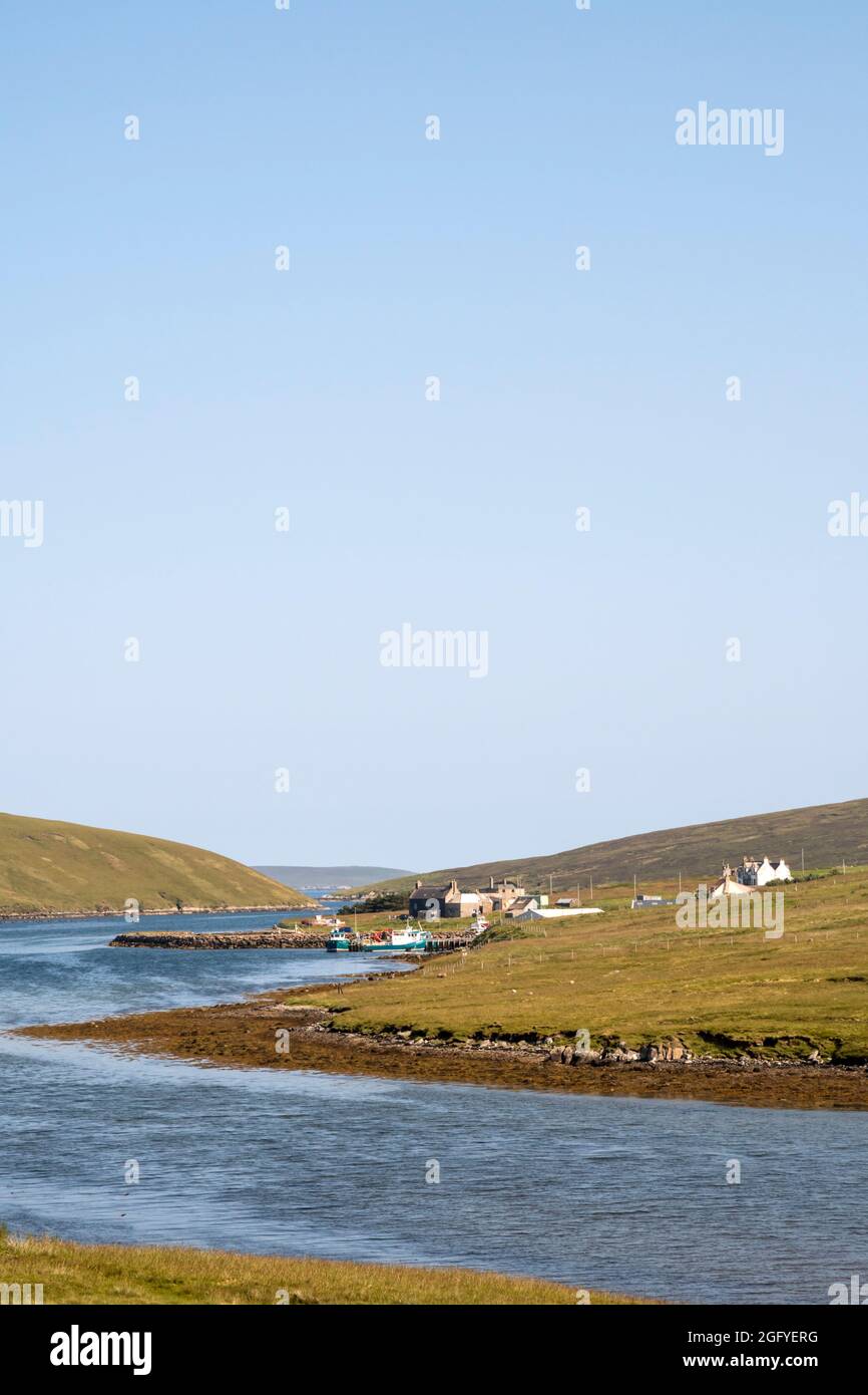 The village of Gardie near the head of Mid Yell Voe on Yell, Shetland ...