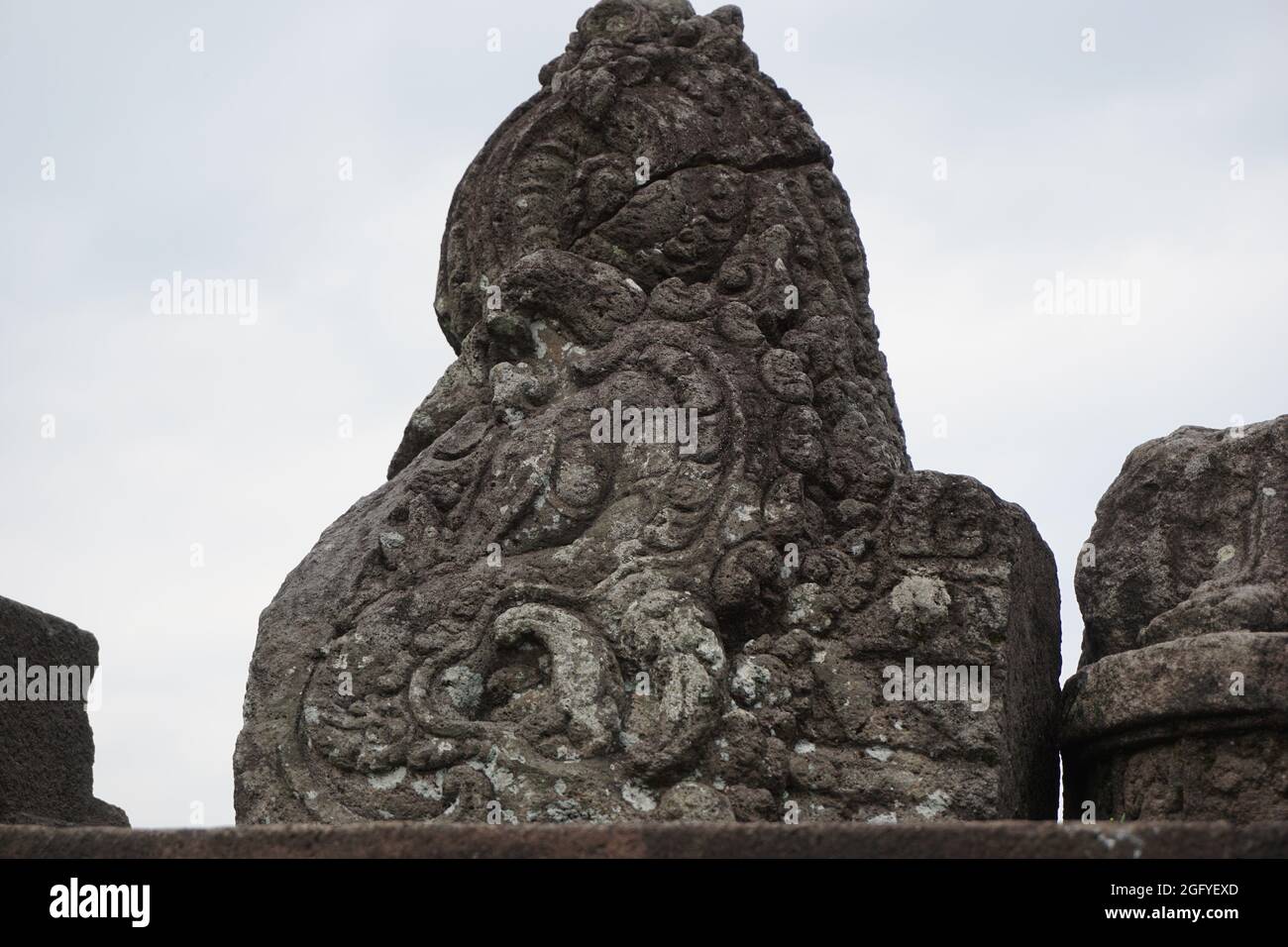 Carved stone on the stone penataran temple (panataran temple), Blitar ...
