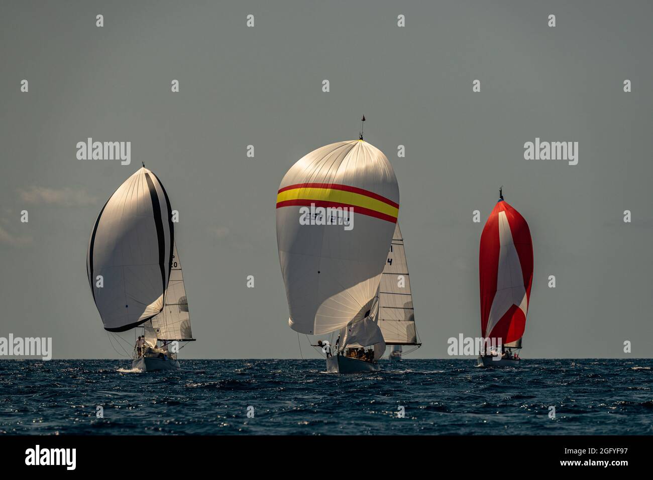 mahon, Menorca, Spain. 27th Aug, 2021. Historic sail boats take part in ...