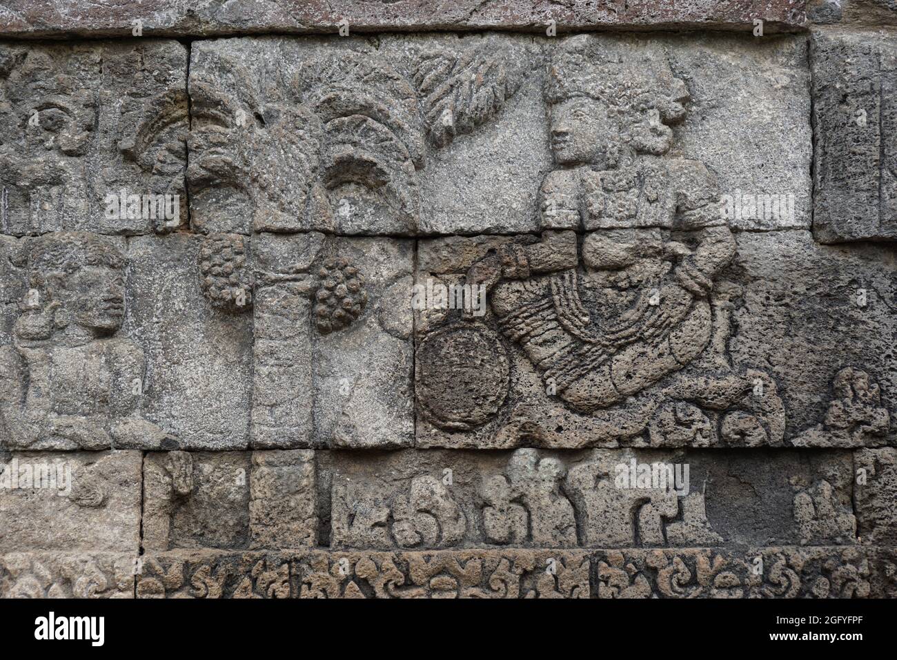 Carved stone on the stone penataran temple (panataran temple), Blitar ...