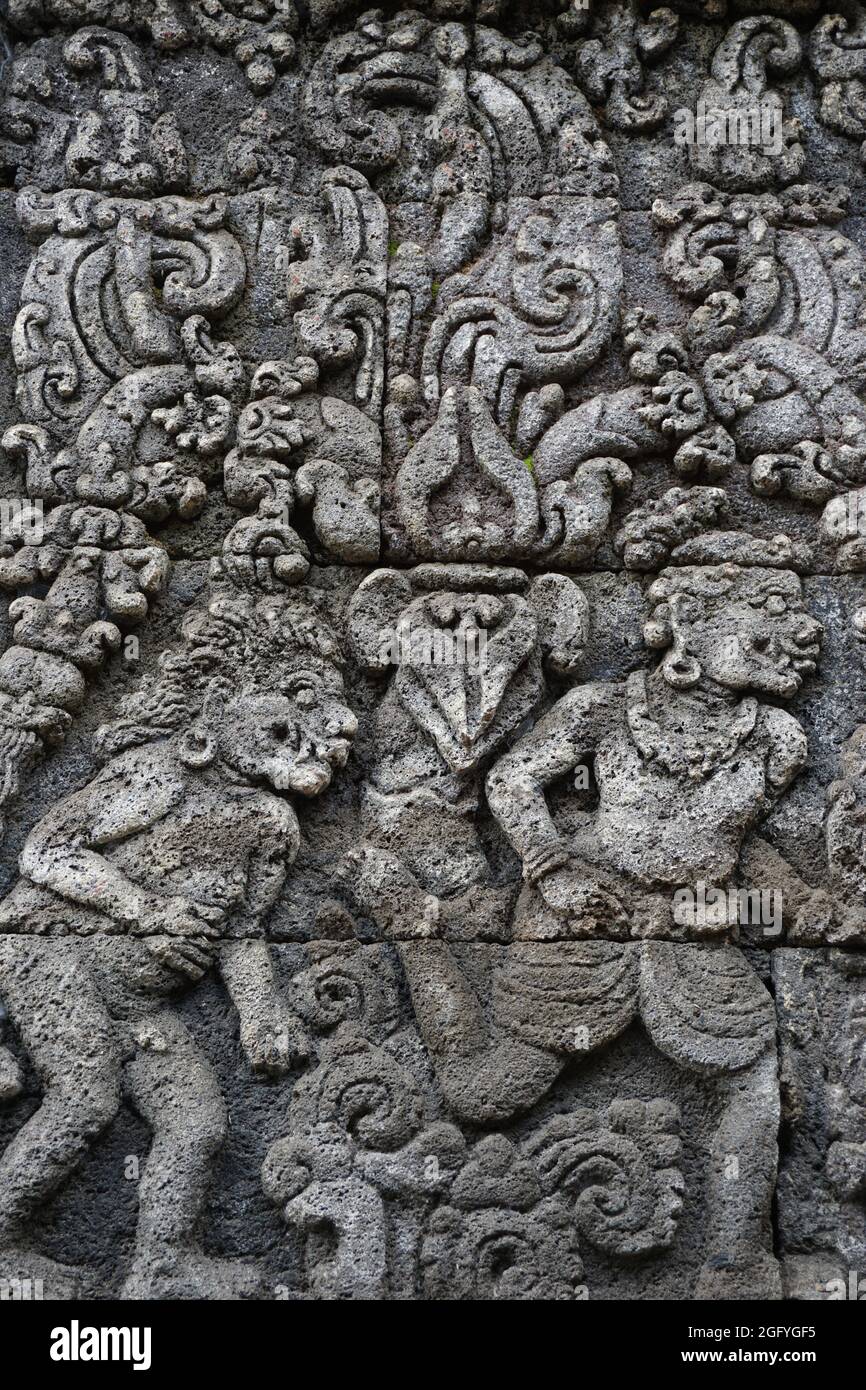 Carved stone on the stone penataran temple (panataran temple), Blitar ...