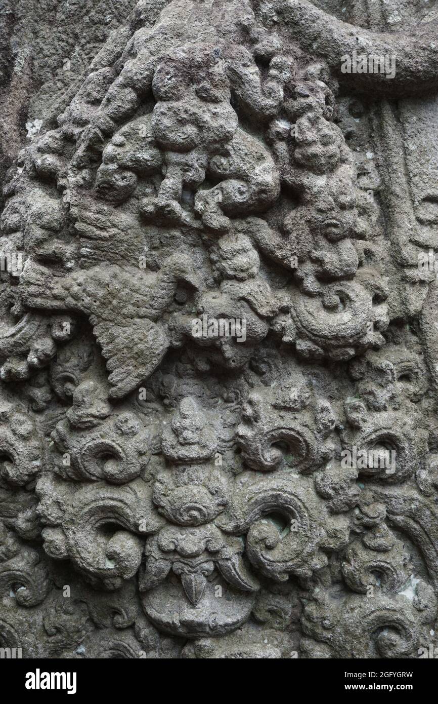 Carved stone on the stone penataran temple (panataran temple), Blitar ...