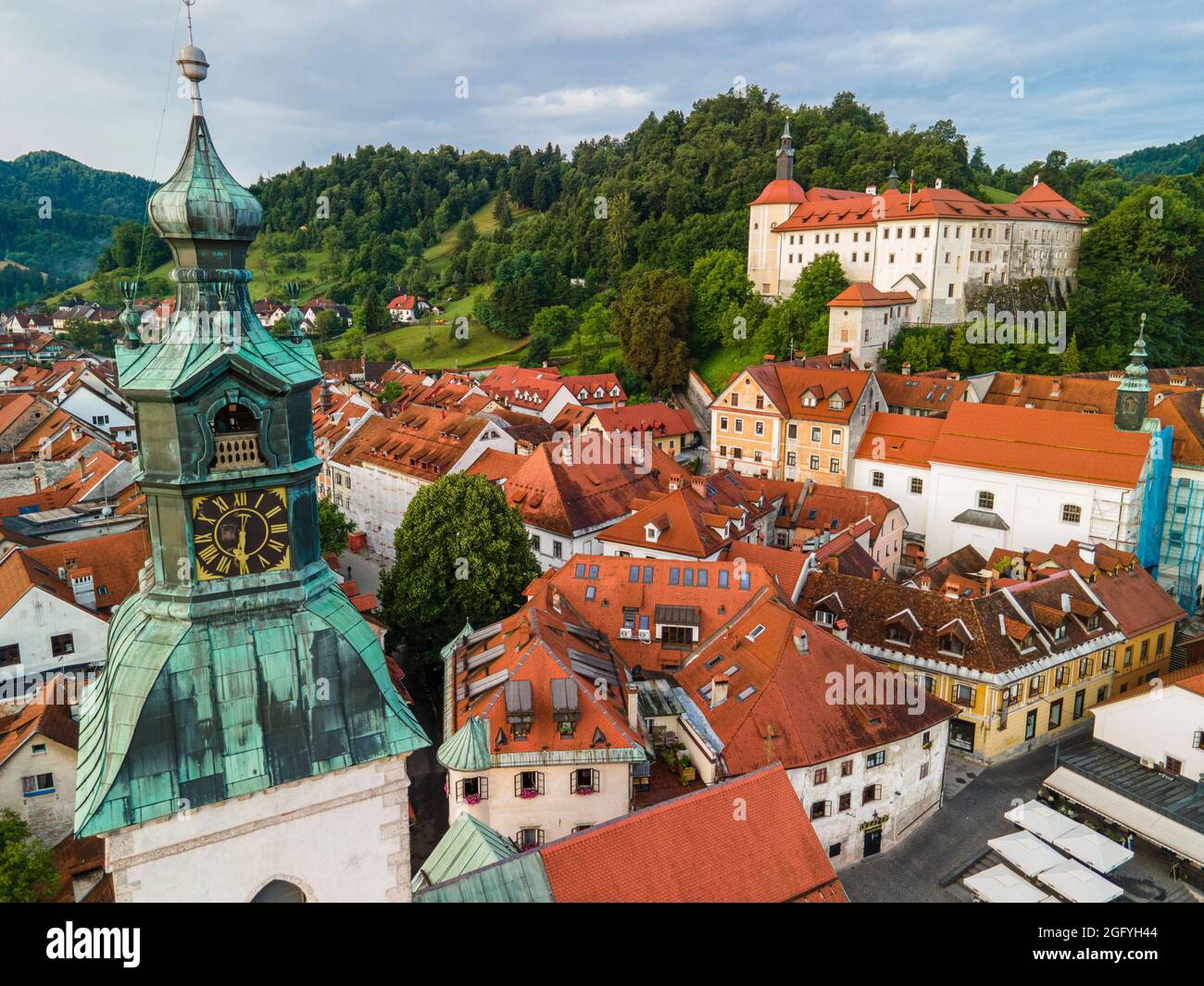 Skofja Loka in Slovenia. Medieval Old Town, Bell Tower and Castle ...