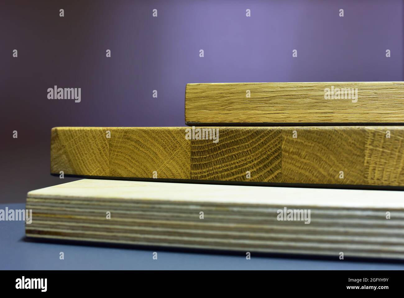 Samples of solid wood, wooden furniture MDF and fiberboards. Building ...