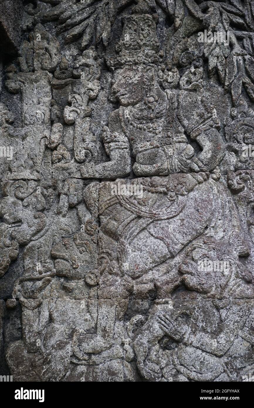 Carved stone on the stone penataran temple (panataran temple), Blitar ...