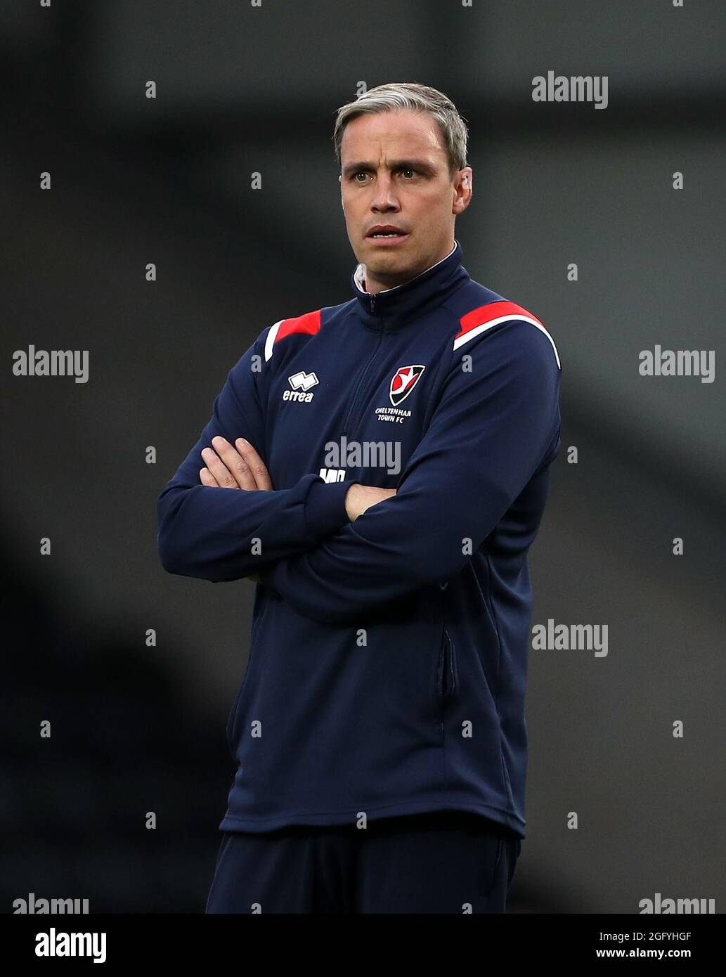 Cheltenham Town manager Michael Duff during the pre match warm up ...