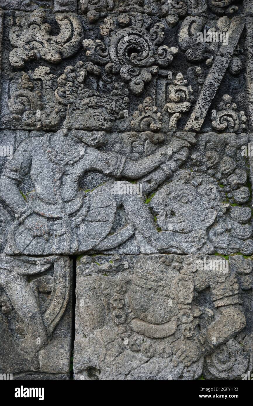 Carved stone on the stone penataran temple (panataran temple), Blitar ...