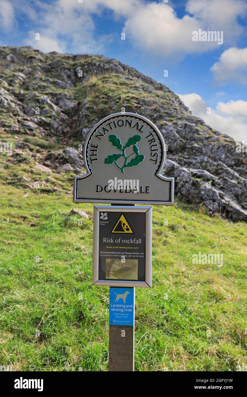 A National Trust omega sign at Dovedale in the Derbyshire and ...