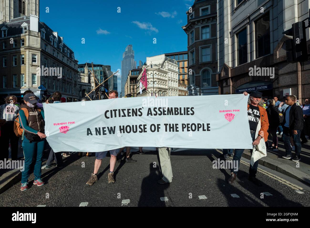 London, UK. 27 August 2021. Climate activists from Extinction Rebellion ...
