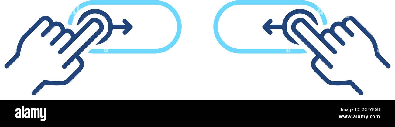 Set of right, left phone swipe gestures. On, off toggle slider blue ...