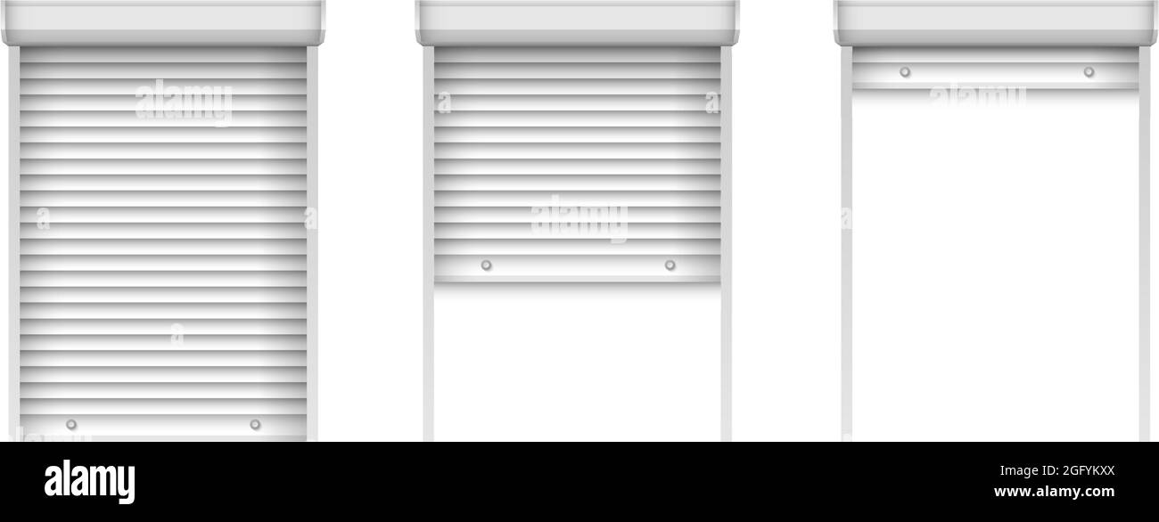 Set of realistic window blinds. Horizontal plastic window shutters ...