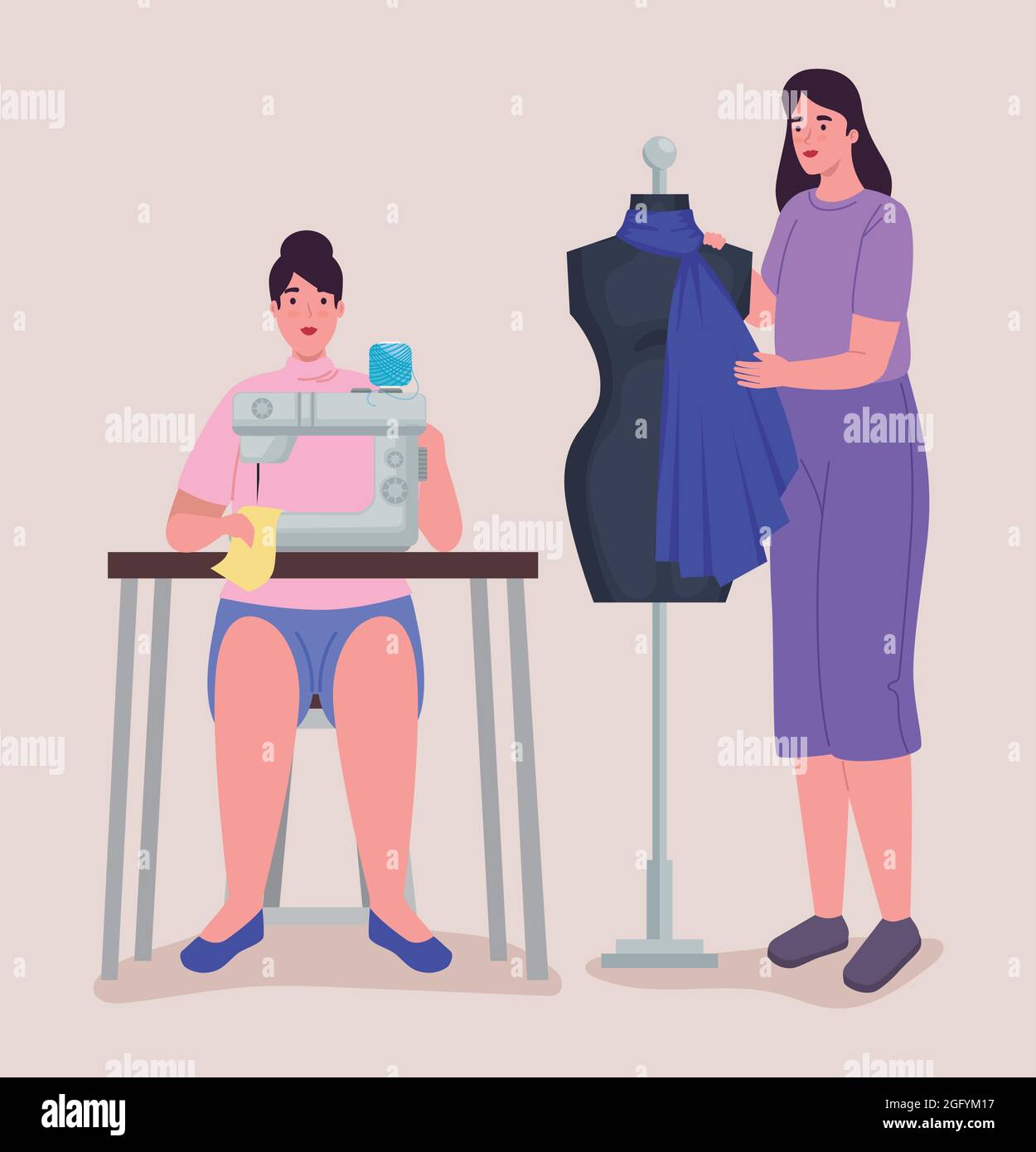 Clothes designer women with machine Stock Vector Image & Art - Alamy