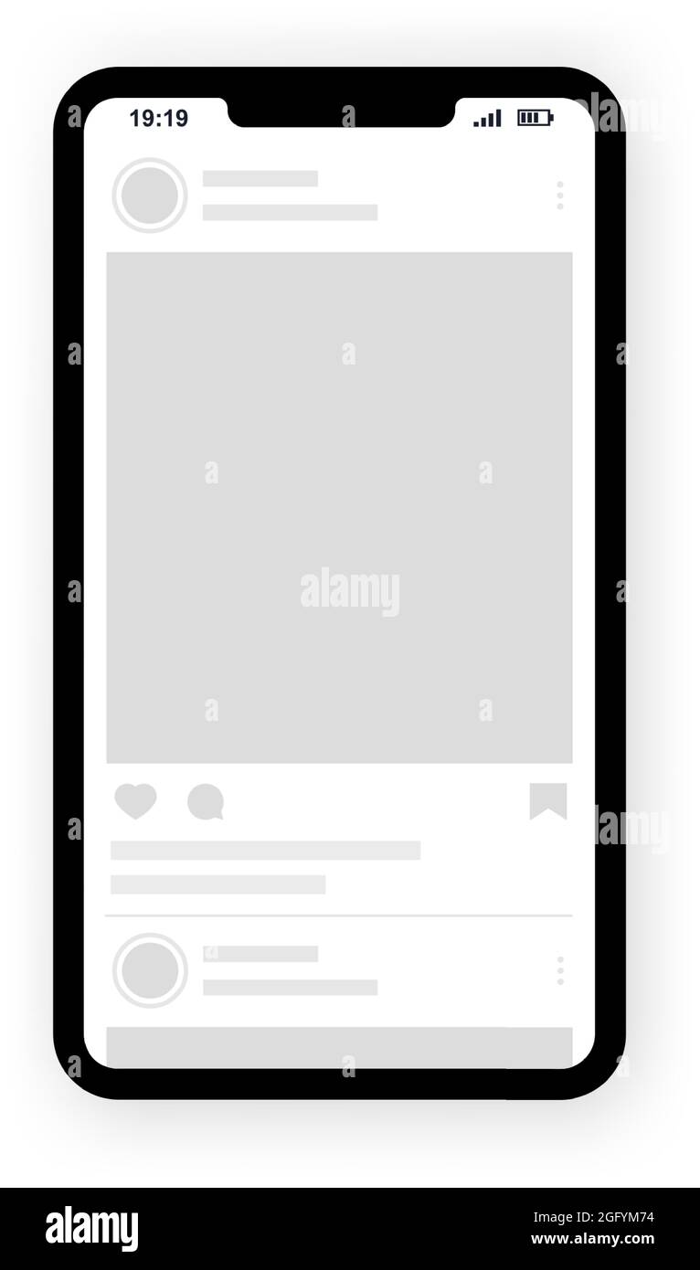 Interface post feed with smartphone. Social network photo frame mockup ...