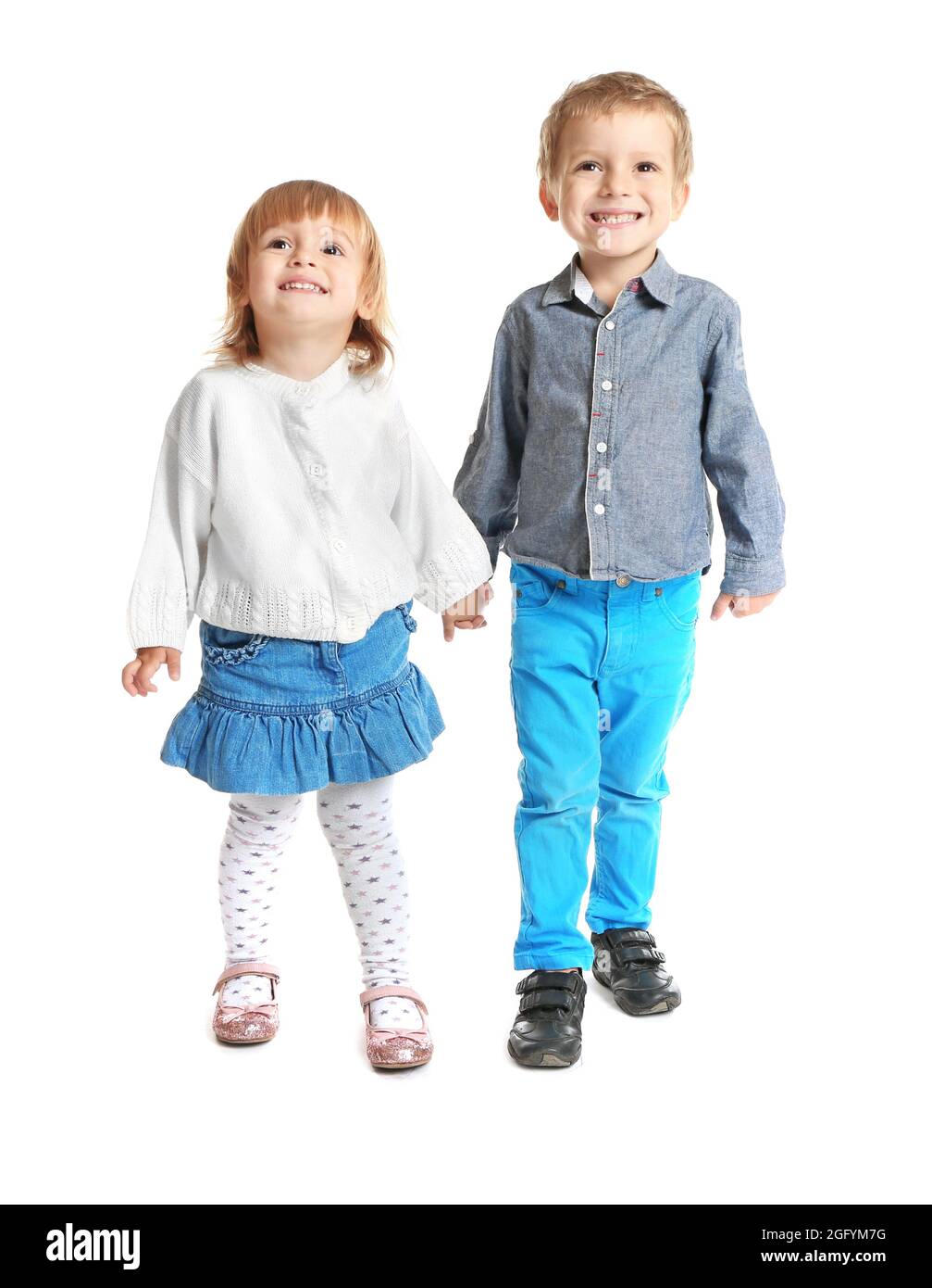 Cute little children on white background Stock Photo - Alamy