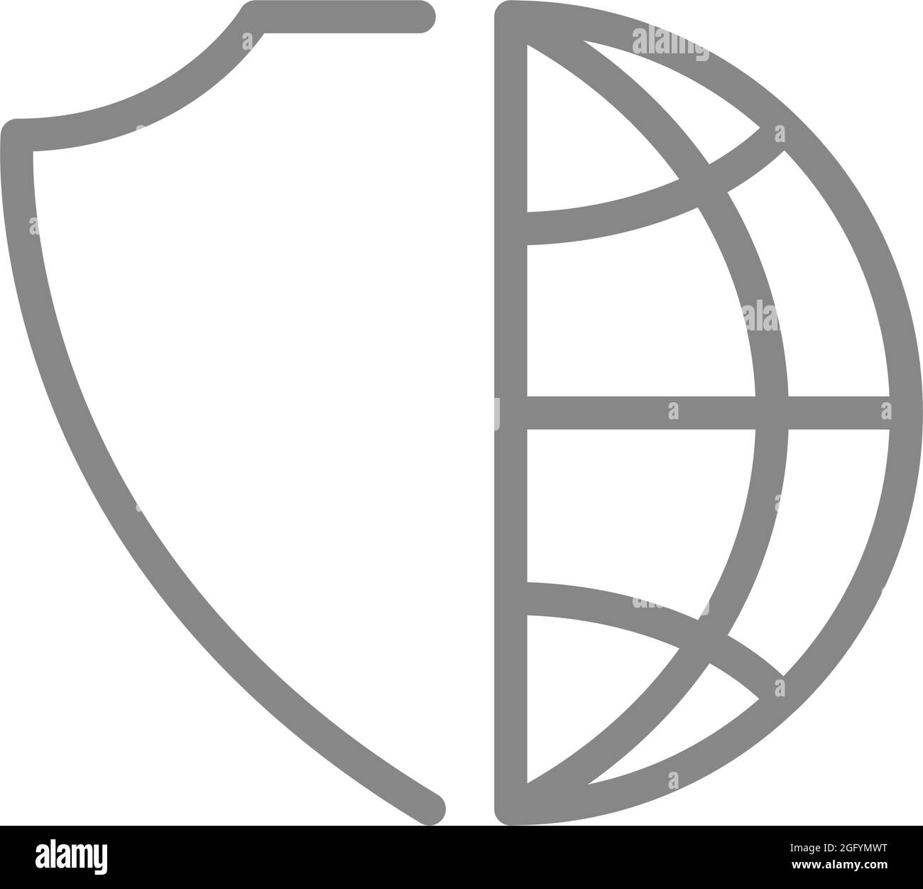 Protective shield with the globe Earth line icon. Save the world ...