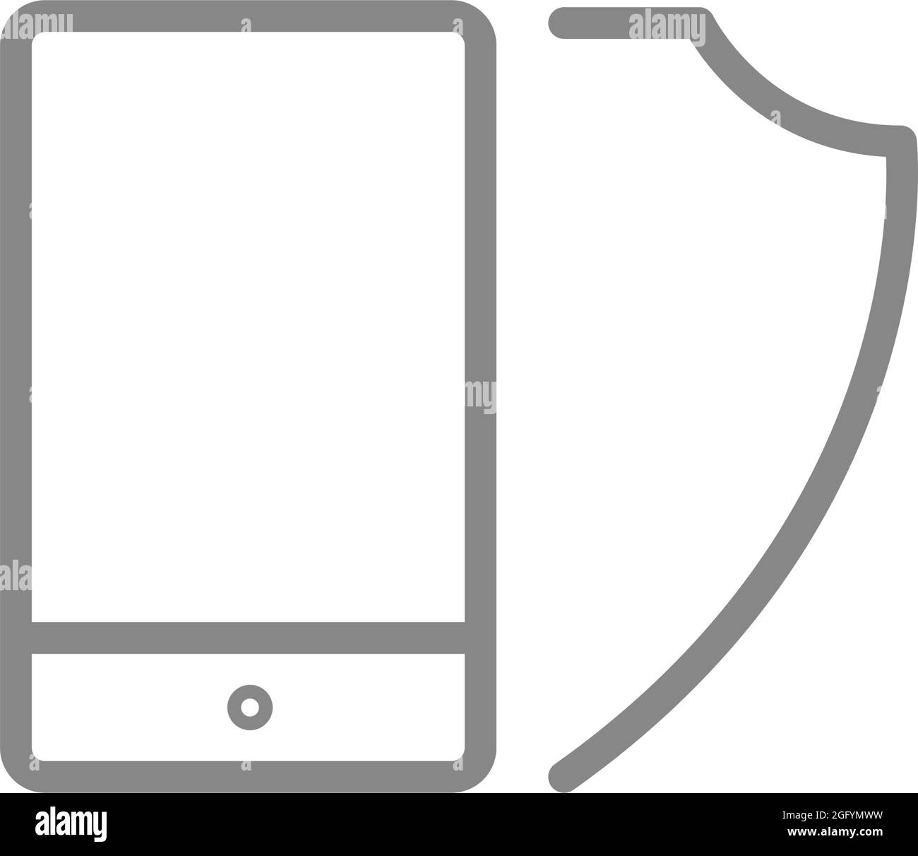 Protective shield and smartphone line icon. Antivirus, secure phone, file protection Stock ...