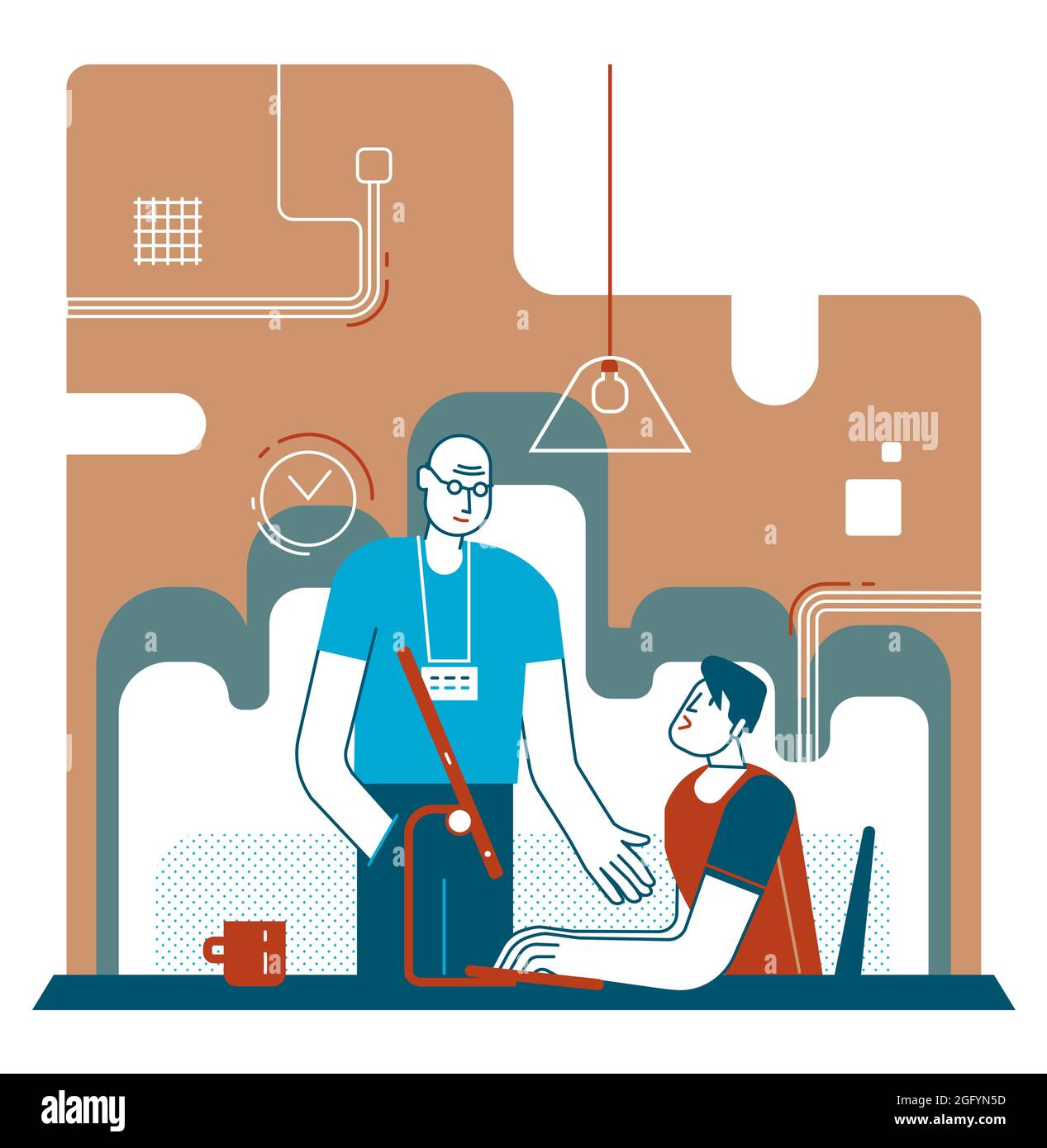 Developer and his boss in office, modern pc and interior, cutout effect ...