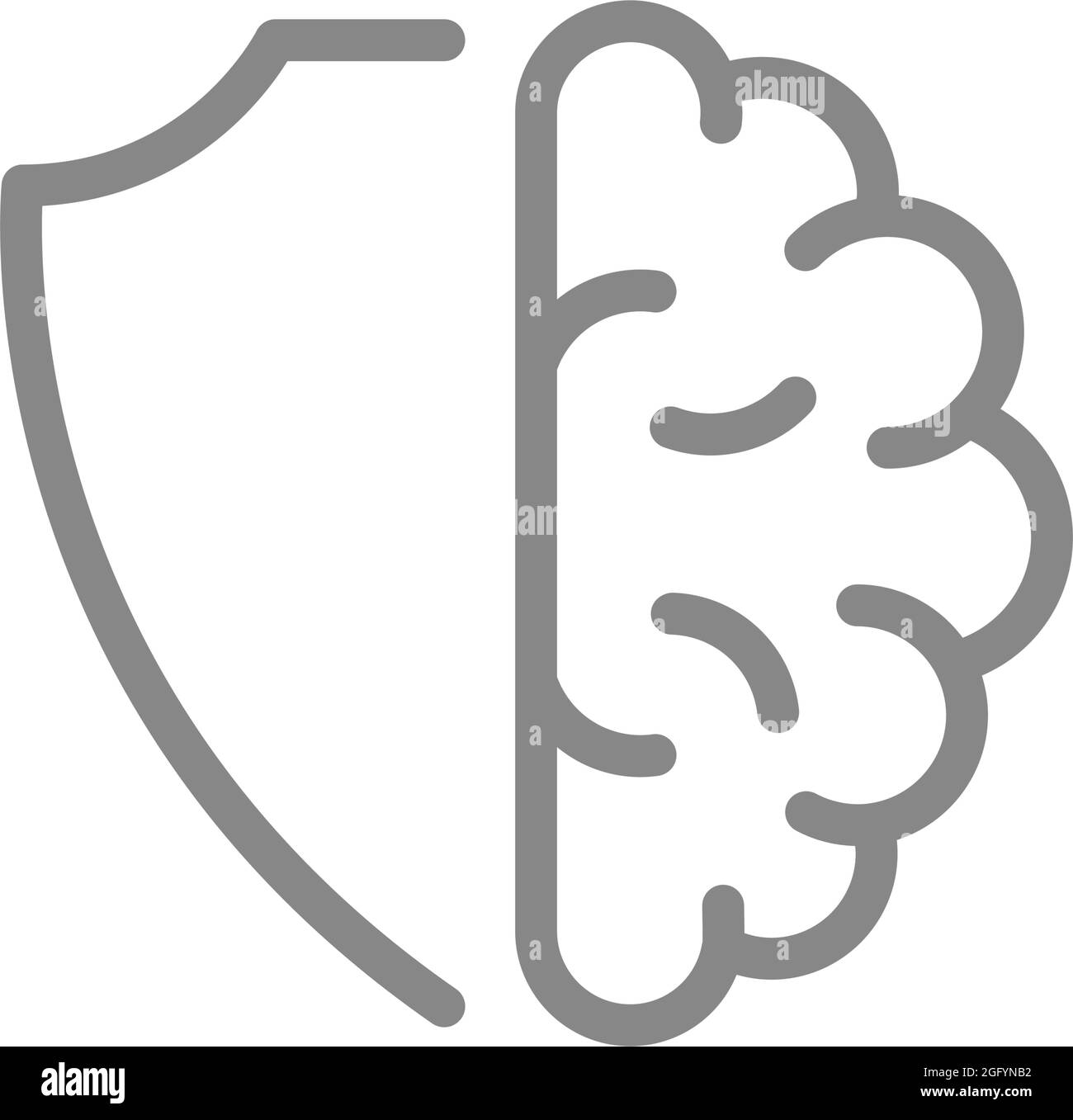Protective shield and brain line icon. Protection of brain ...