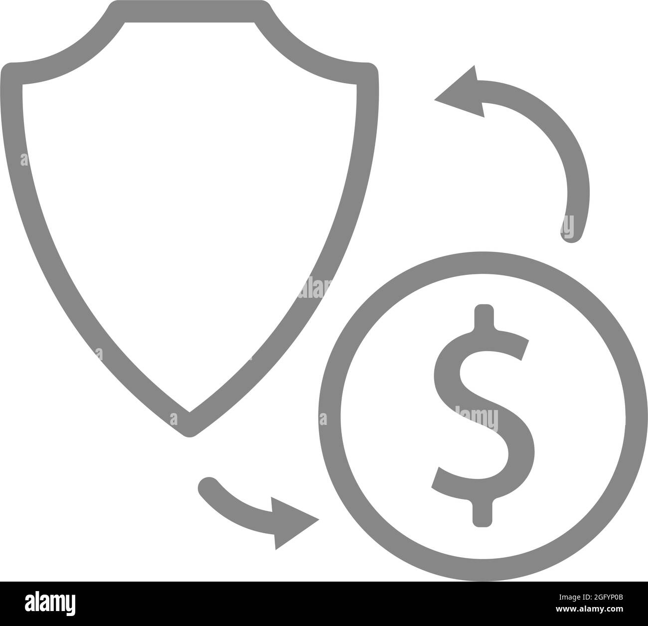 Protective shield and coin, money line icon. Payment for protection and ...