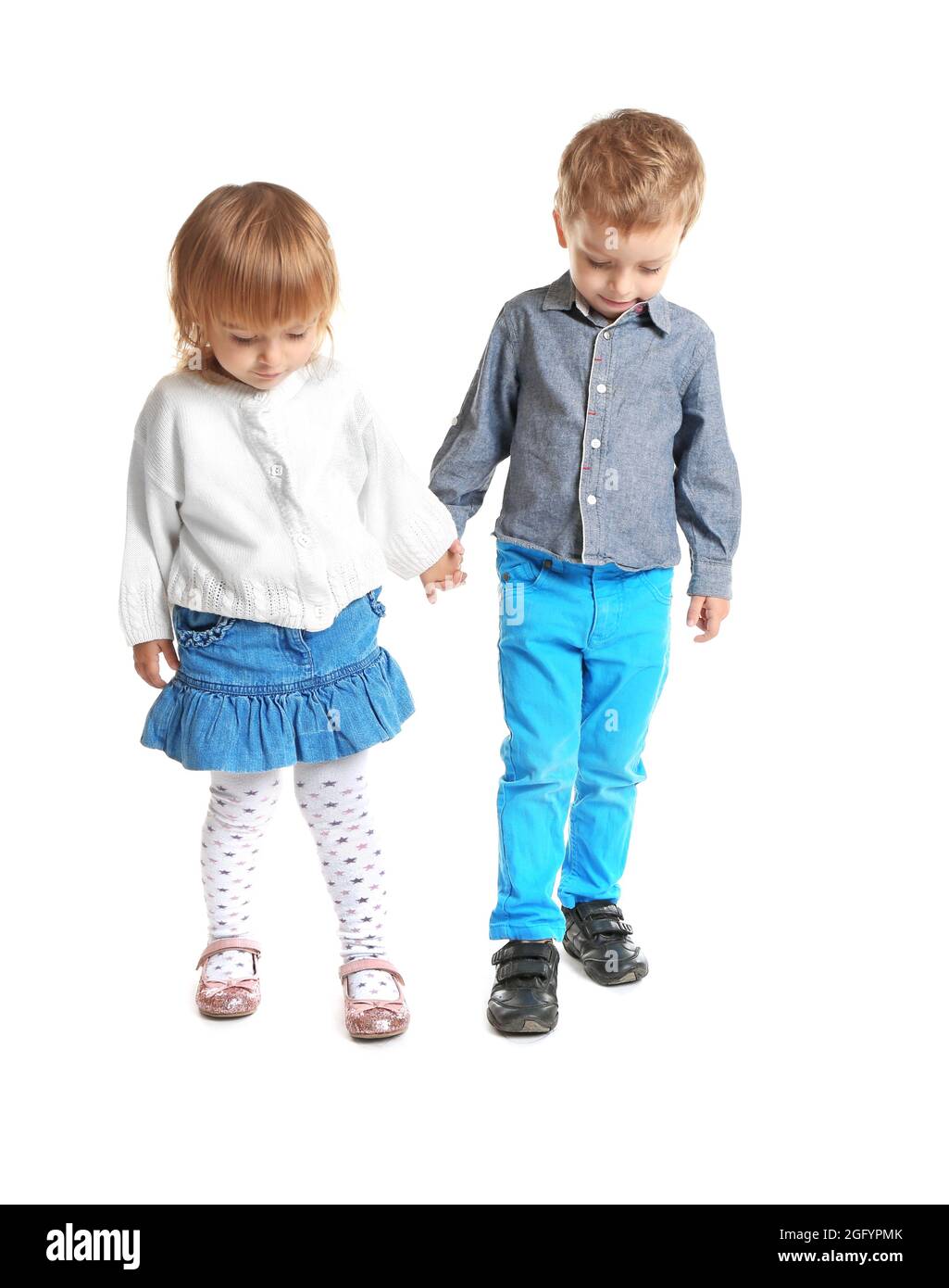 Cute little children on white background Stock Photo - Alamy