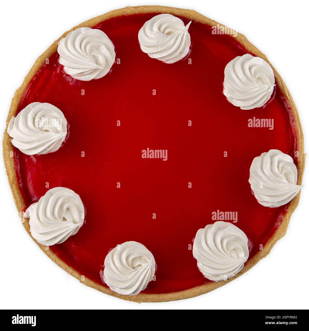 Overhead shot of delectable red velvet pie with white buttercream swirl ...