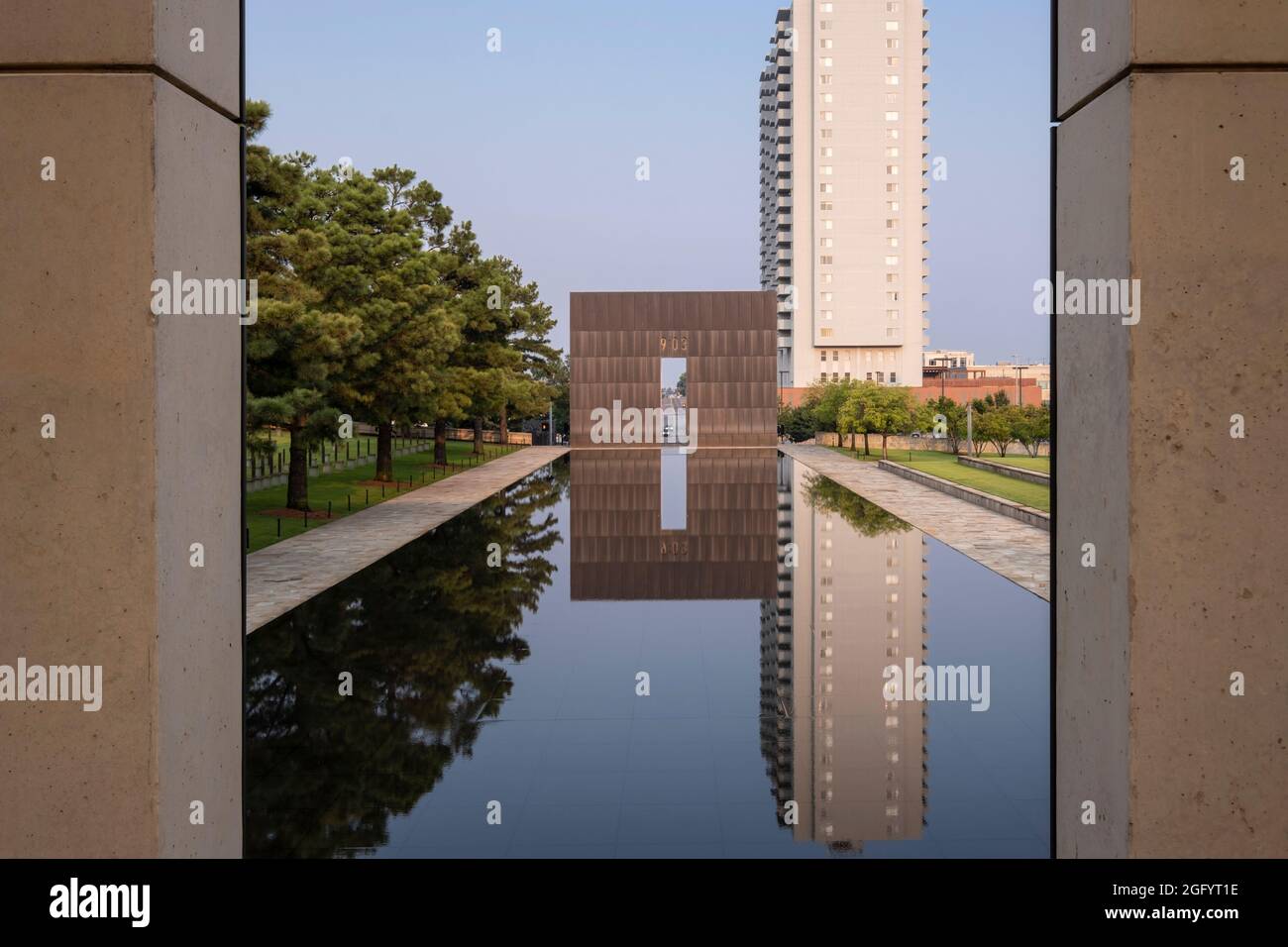 Oklahoma City National Memorial, Oklahoma, USA. Looking through the 9: ...