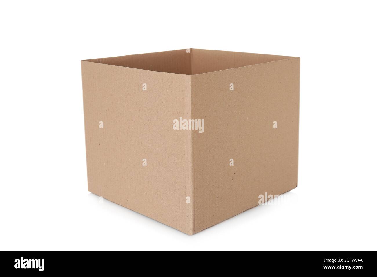 Open cardboard box on white background Stock Photo - Alamy