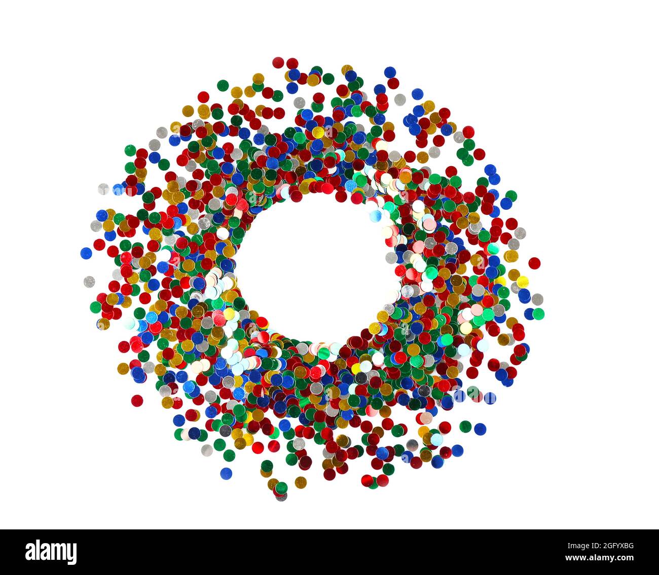 Bright confetti in shape of circle on white background Stock Photo - Alamy