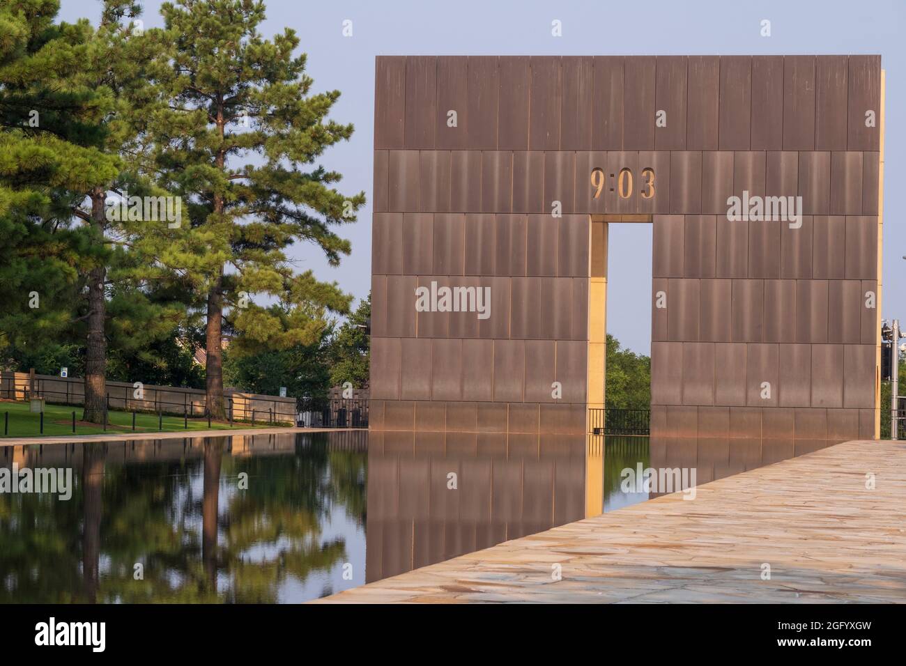 Oklahoma City National Memorial, Oklahoma, USA. Looking toward 9:03 ...