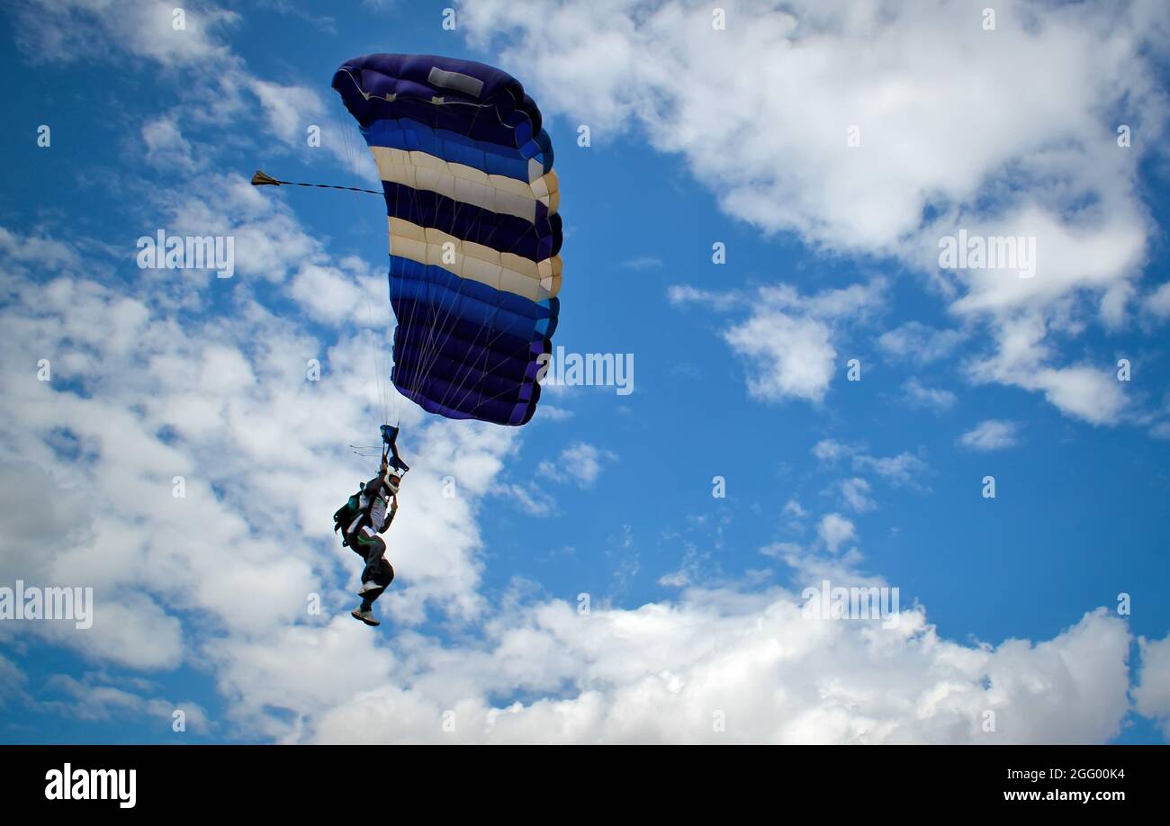 Skydiver landing his parachute on the ground Stock Photo - Alamy