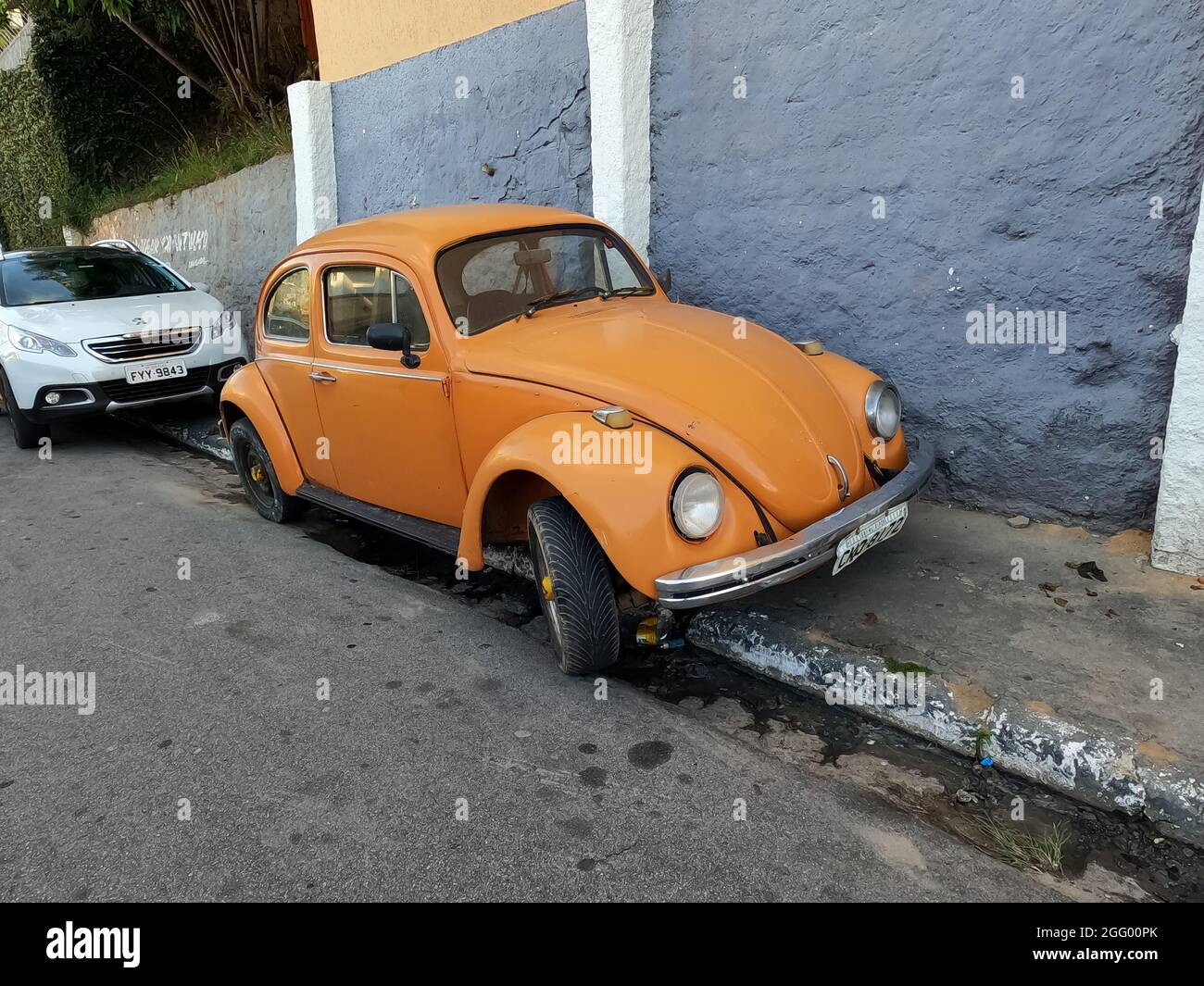 June 9, 2021. São Paulo, Brazil. An old Volkswagen Beetle parked on the ...
