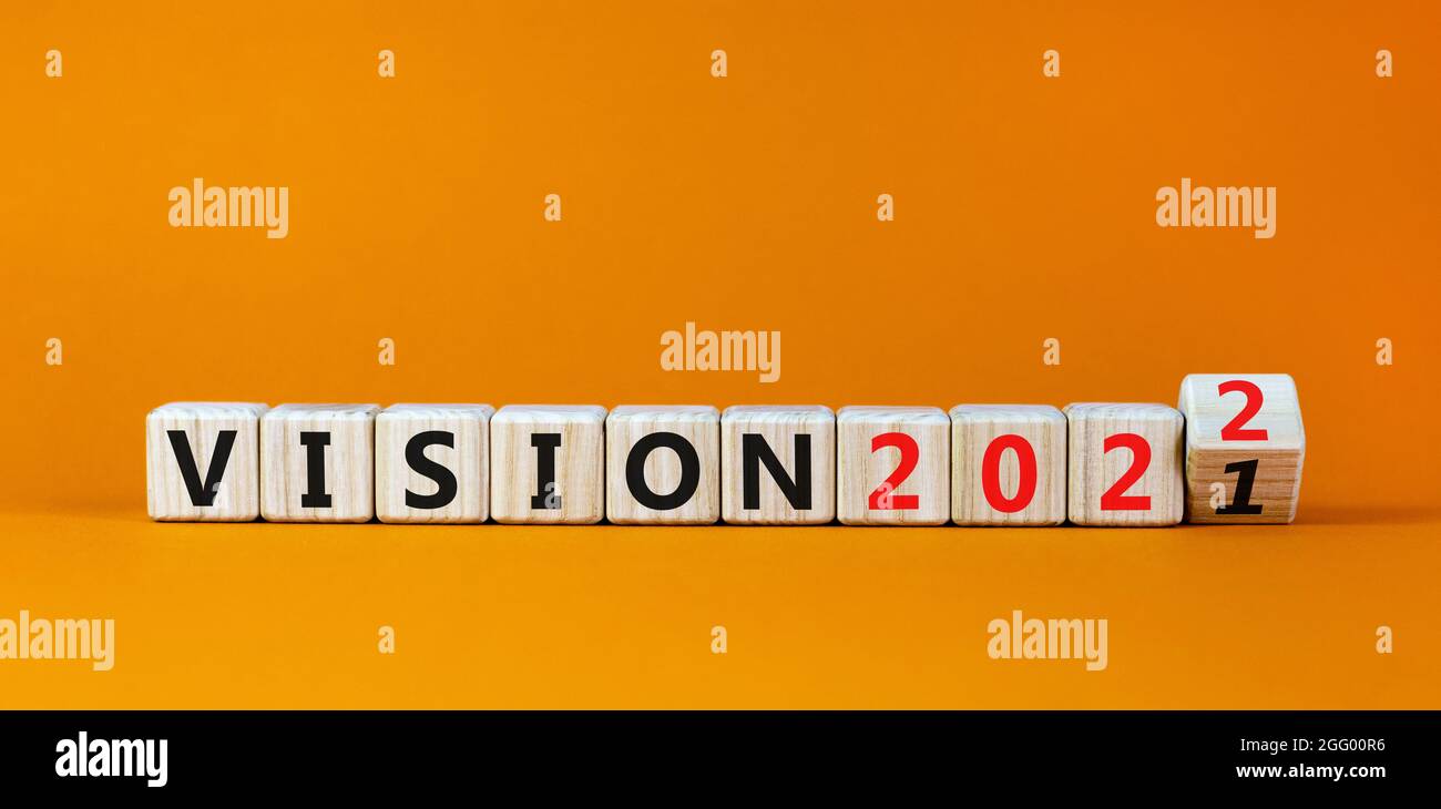 2022 vision new year symbol. Turned a wooden cube and changed words ...