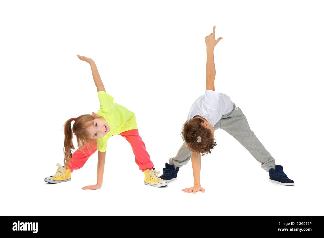 Cute funny children dancing on white background Stock Photo - Alamy
