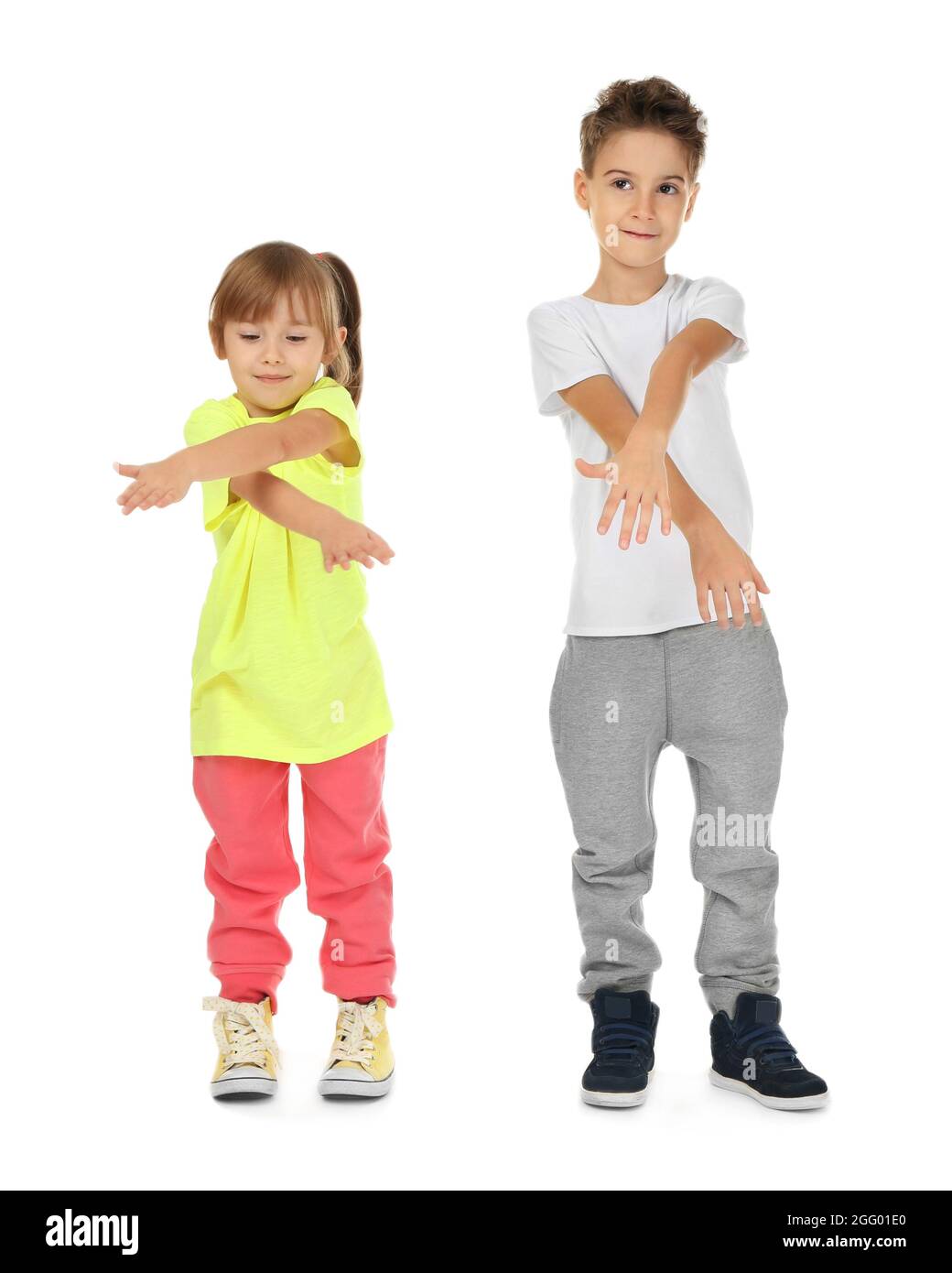 Cute funny children dancing on white background Stock Photo - Alamy