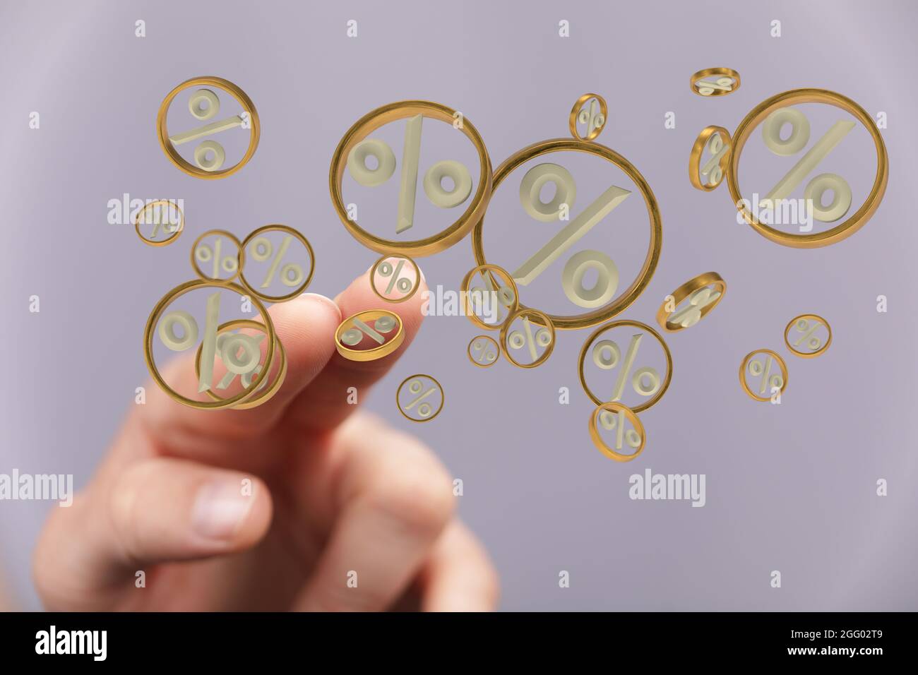 Hand holding 3D percent signs in the air Stock Photo - Alamy