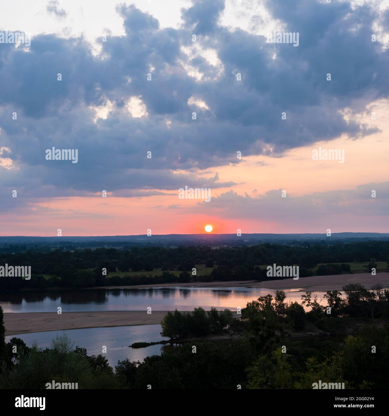 sunrise over river loire and landscape around it between tours and ...