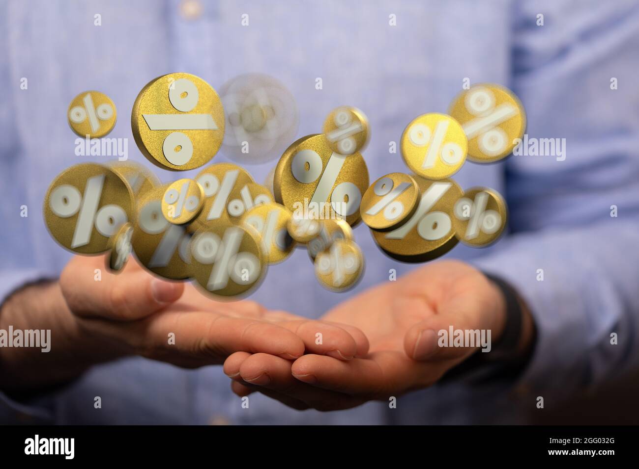 Hand holding 3D percent signs in the air Stock Photo - Alamy