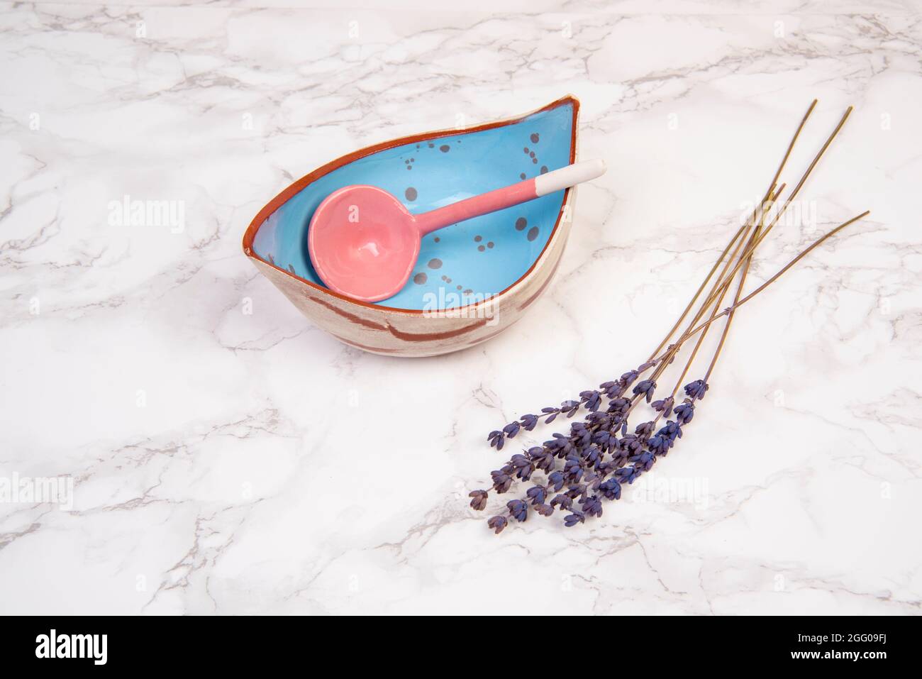 colorful handmade ceramic pottery on marble Stock Photo - Alamy