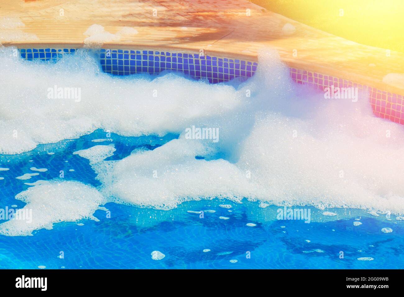 Foam bubbles on the water in the outdoor pool Stock Photo - Alamy