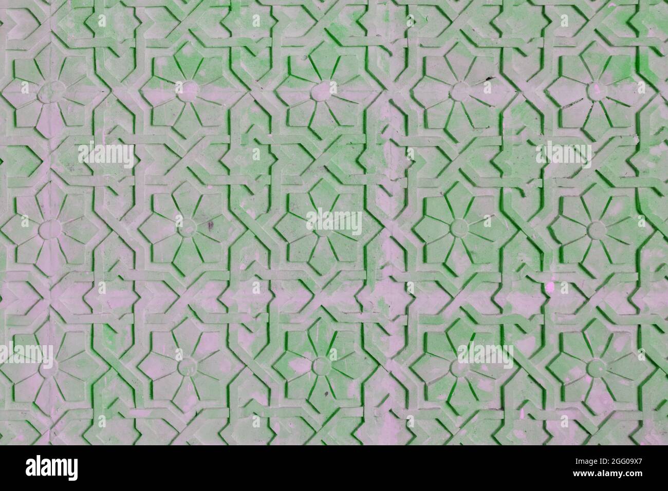 Texture arabic ornament is green, close up. Texture with a pattern of ...