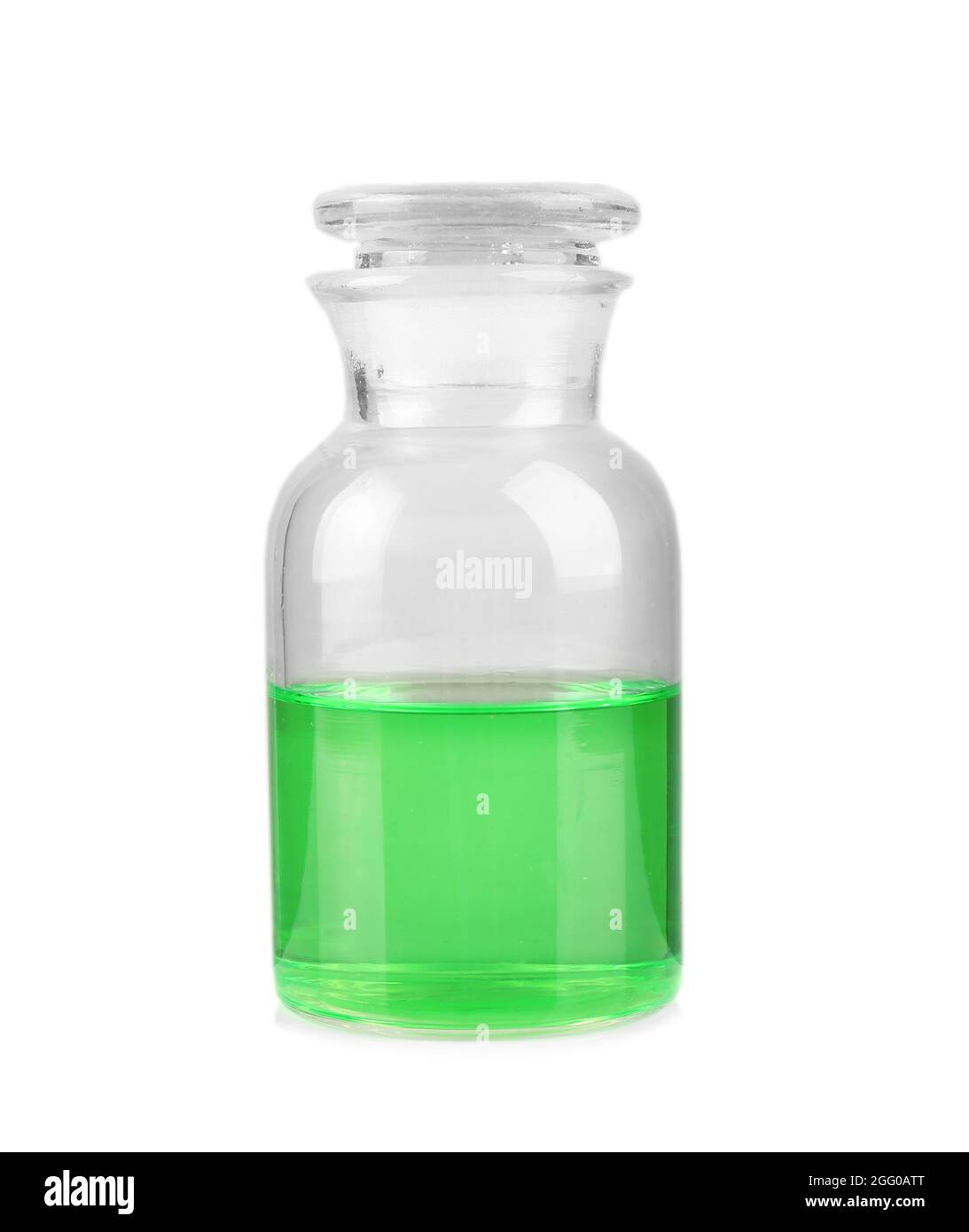Glass bottle with color water on white background Stock Photo - Alamy