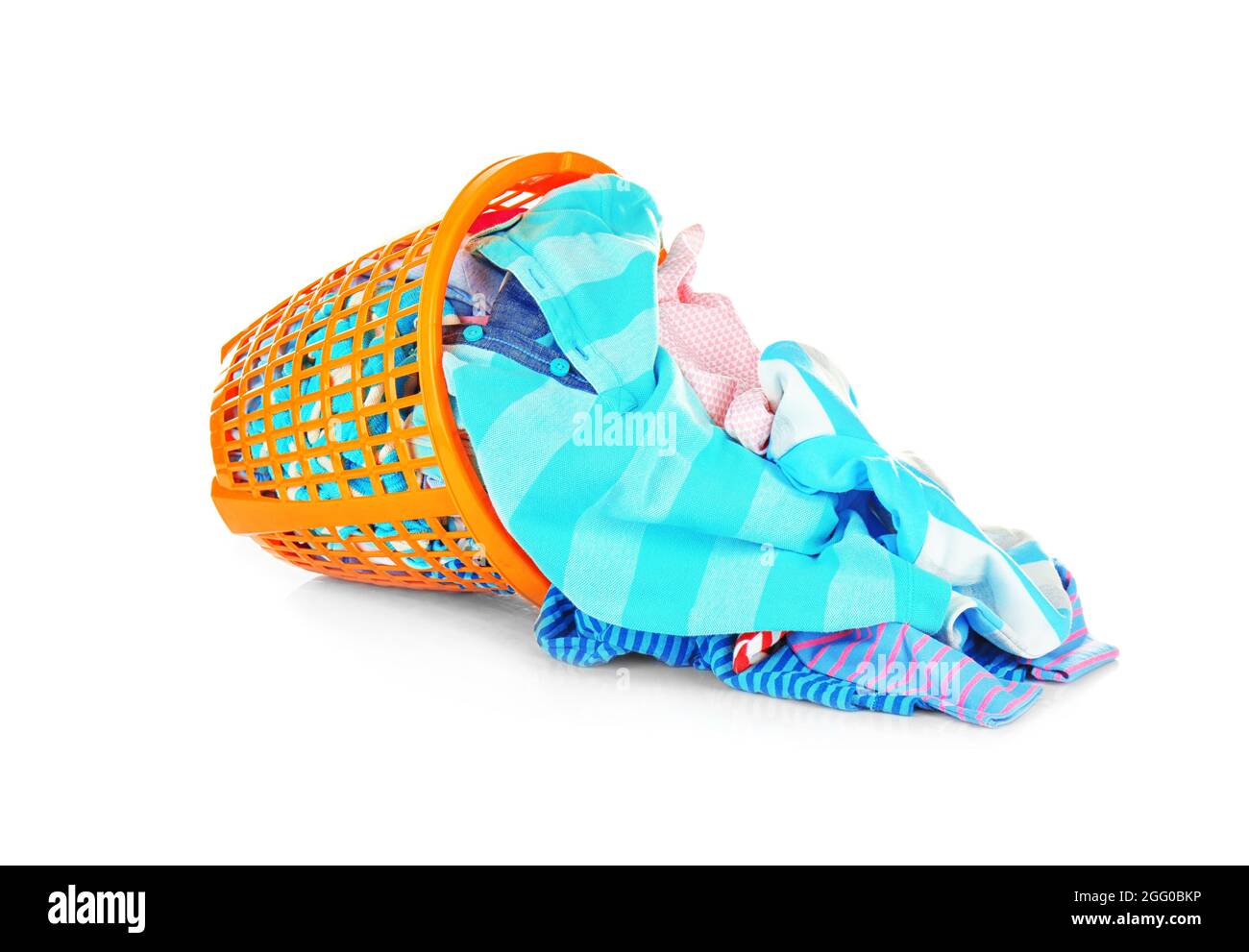 Clothes in basket on white background Stock Photo - Alamy