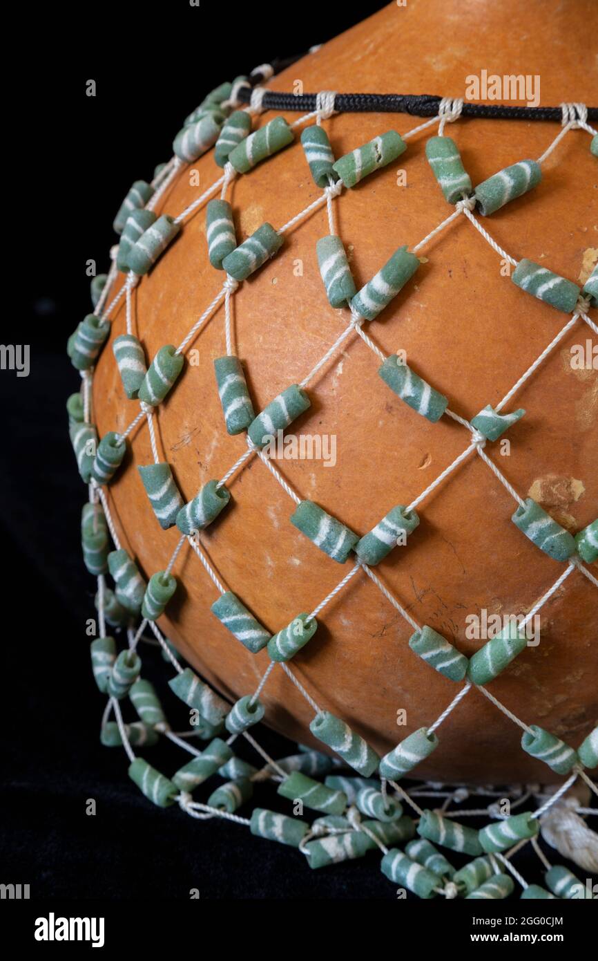 African Musical Percussion Instrument, Gourd with Beads. Niamey, Niger ...