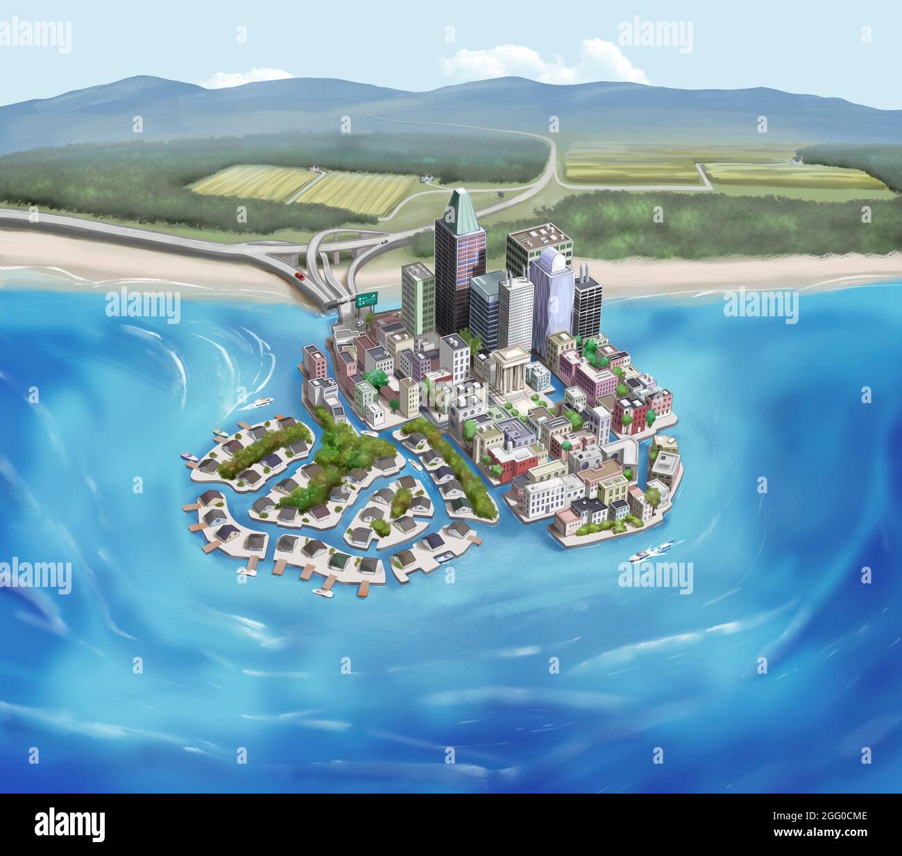 Conceptual illustration of a city that has transformed several streets ...